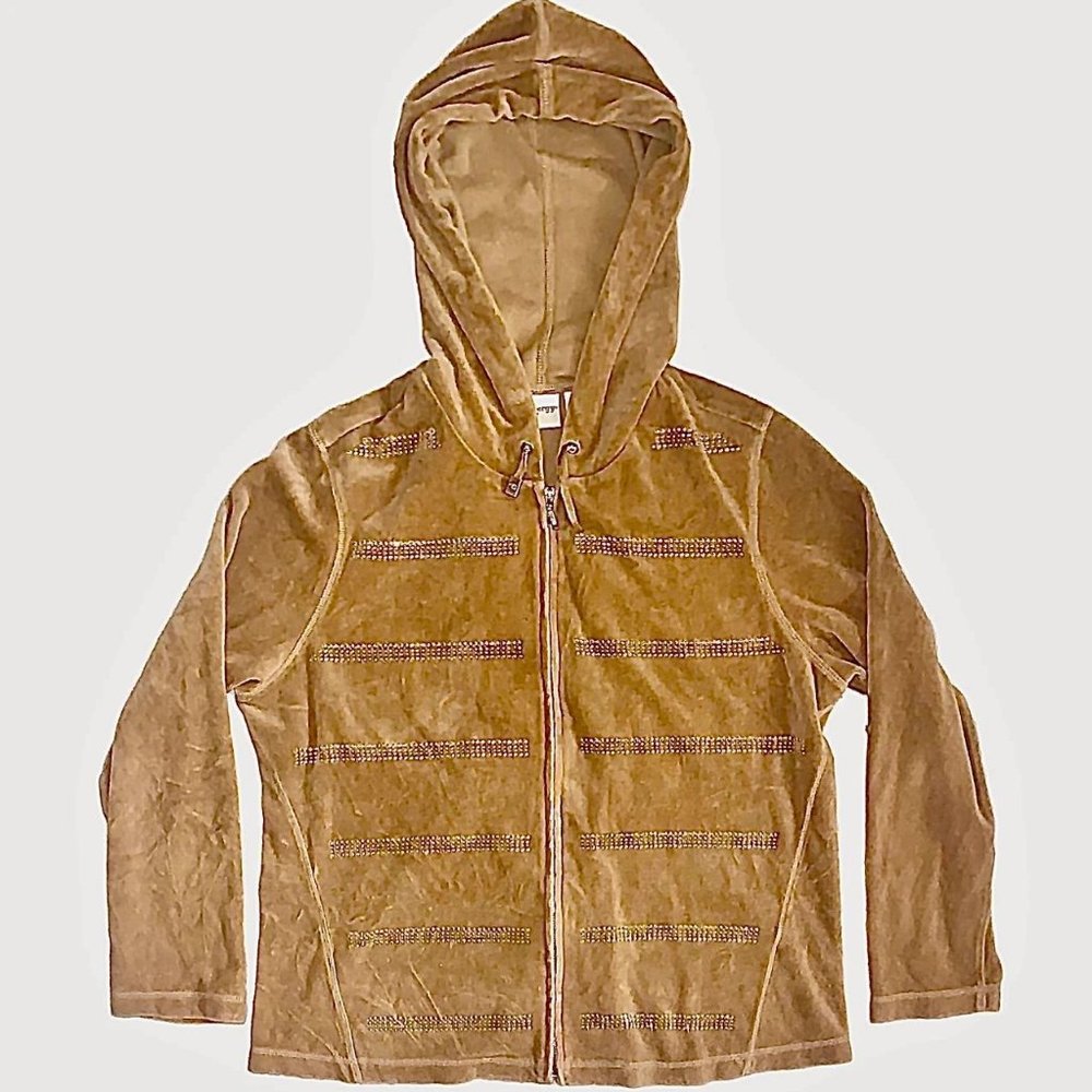 Y2k Early 2000s Rhinestone Velour Track Jacket - Gem